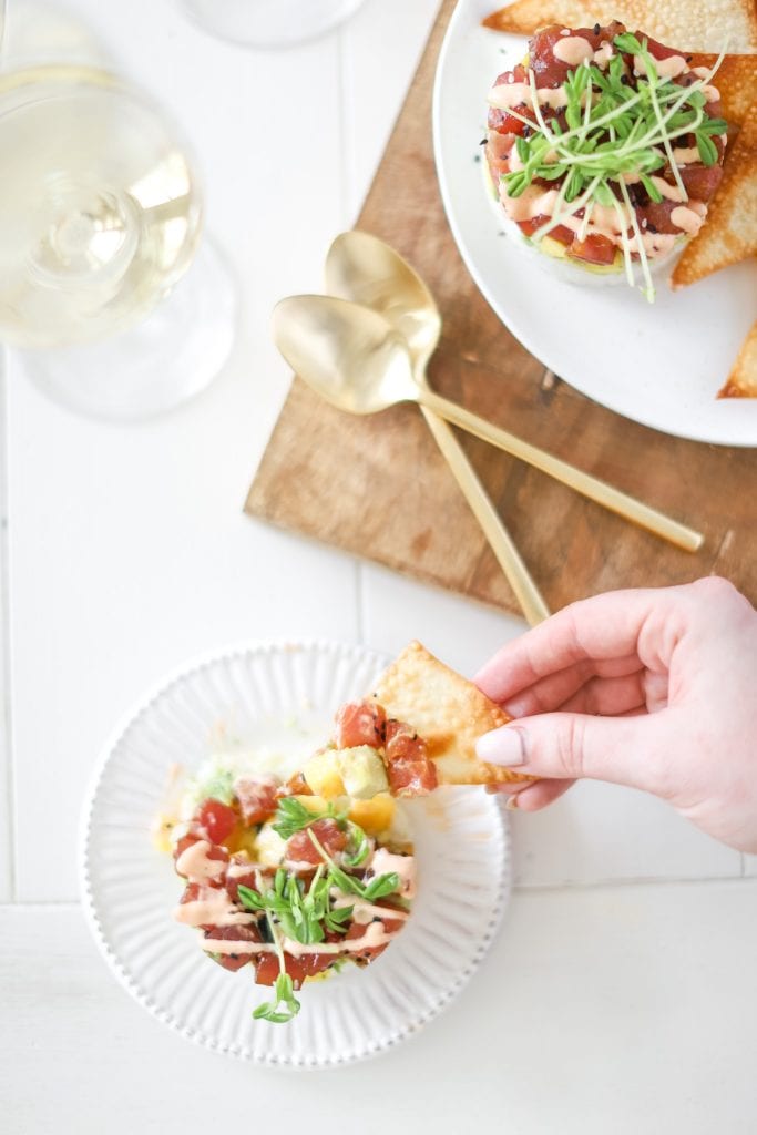 Tuna Stack with Wonton Chips - Fraiche Living